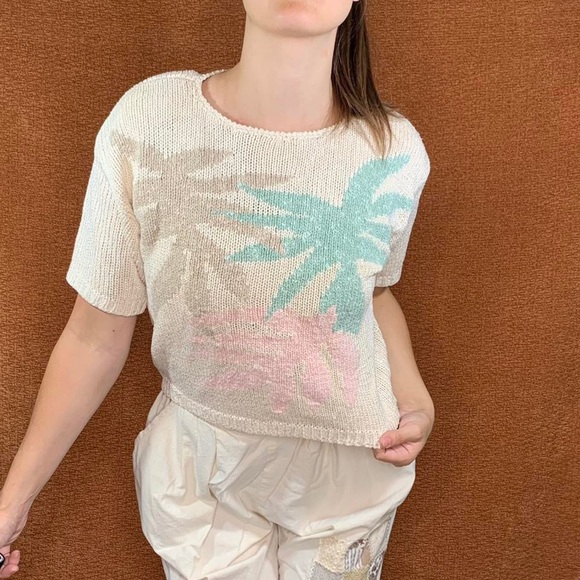 Vintage | Sweaters | Vintage Koret Pastel Tropical Palm Tree Sweater ...